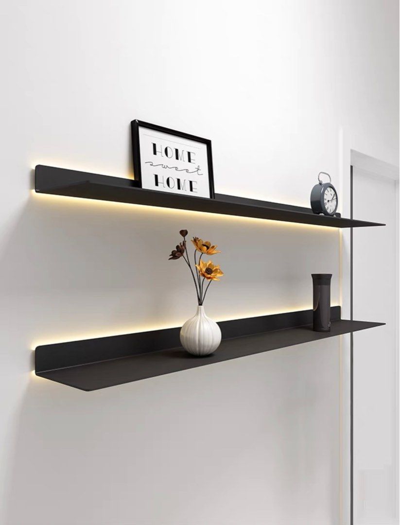 Floating wall shelf with LED light / bookshelf / minimal / sleek ...