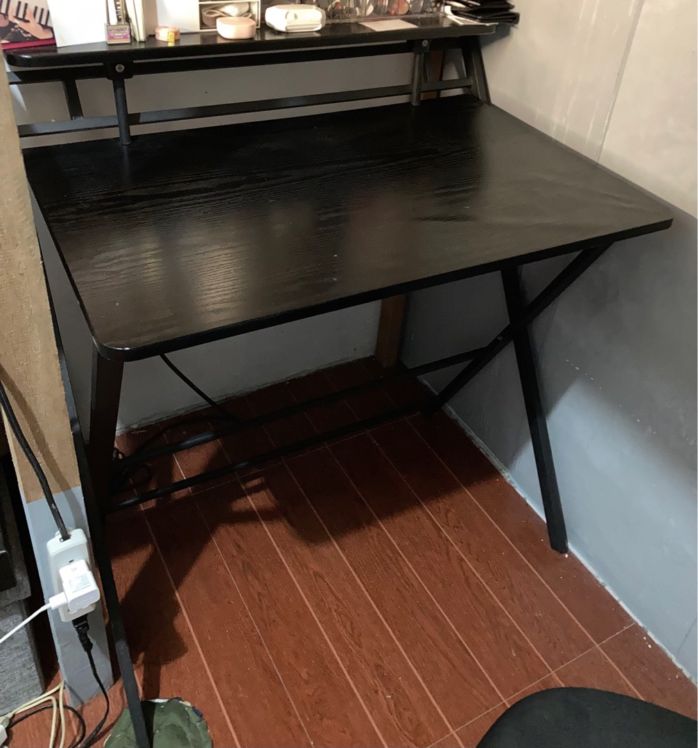 Foldable office table with foldable 2nd layer (black), Furniture & Home ...