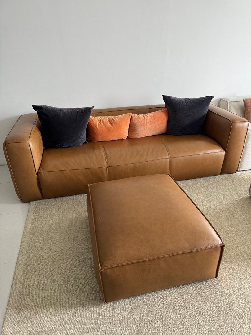 Jonathan Leather Extended Sofa with Ottoman from Castlery, Furniture ...
