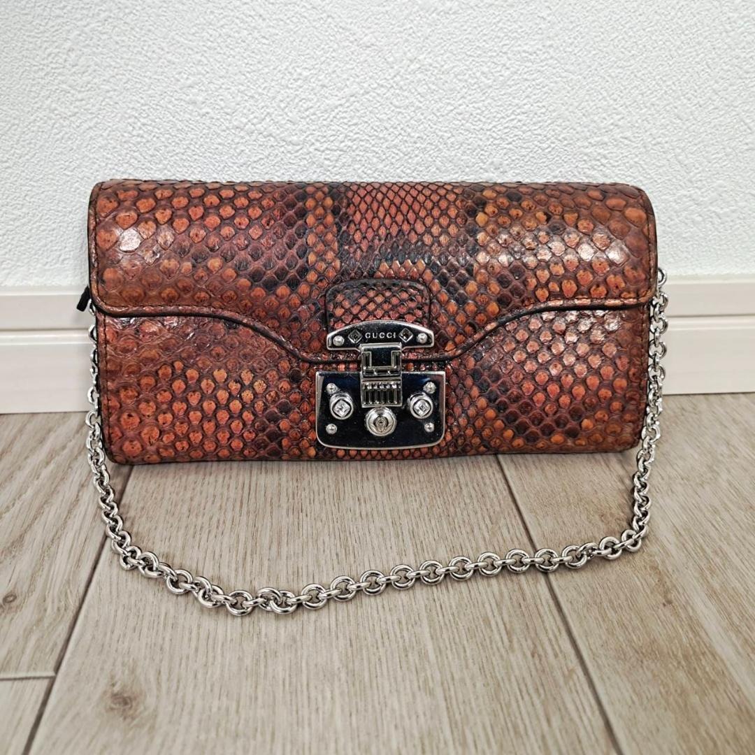 Gucci Python Leather Chain Wallet Long Wallet, Luxury, Bags & Wallets on Carousell