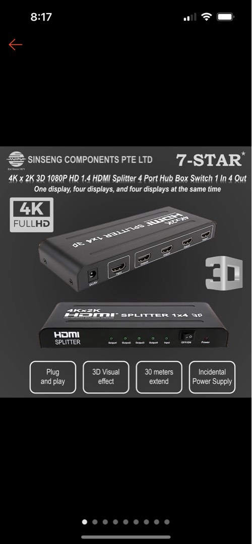 HDMI splitter, Computers & Tech, Parts & Accessories, Other Accessories ...