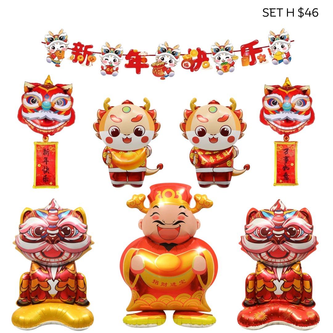 Happy Chinese New Year DIY Foil Balloon Set H / Banner Dragon Year God ...