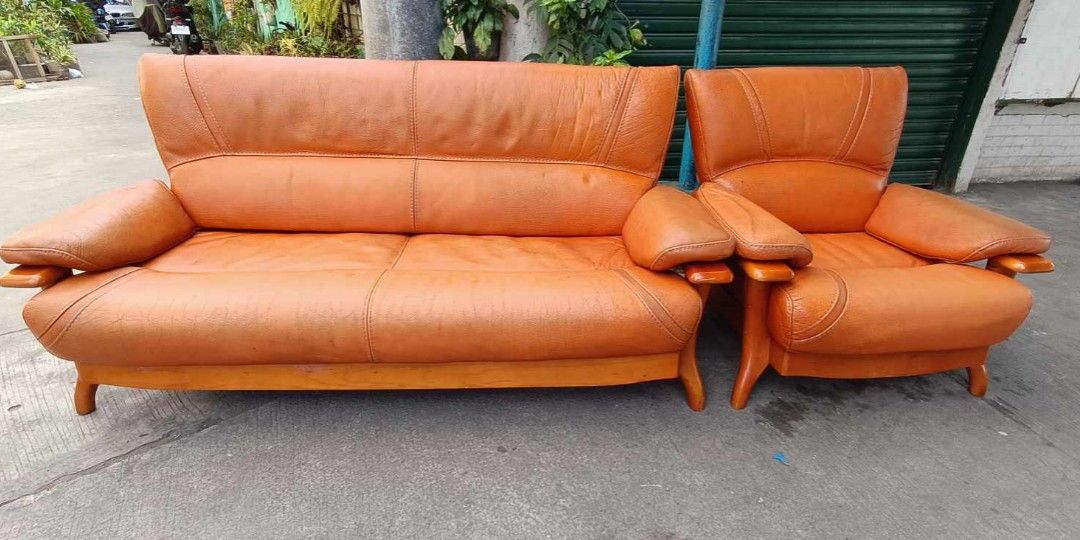 Japan origin sofa set Genuine Leather washable w/zipper, Furniture ...