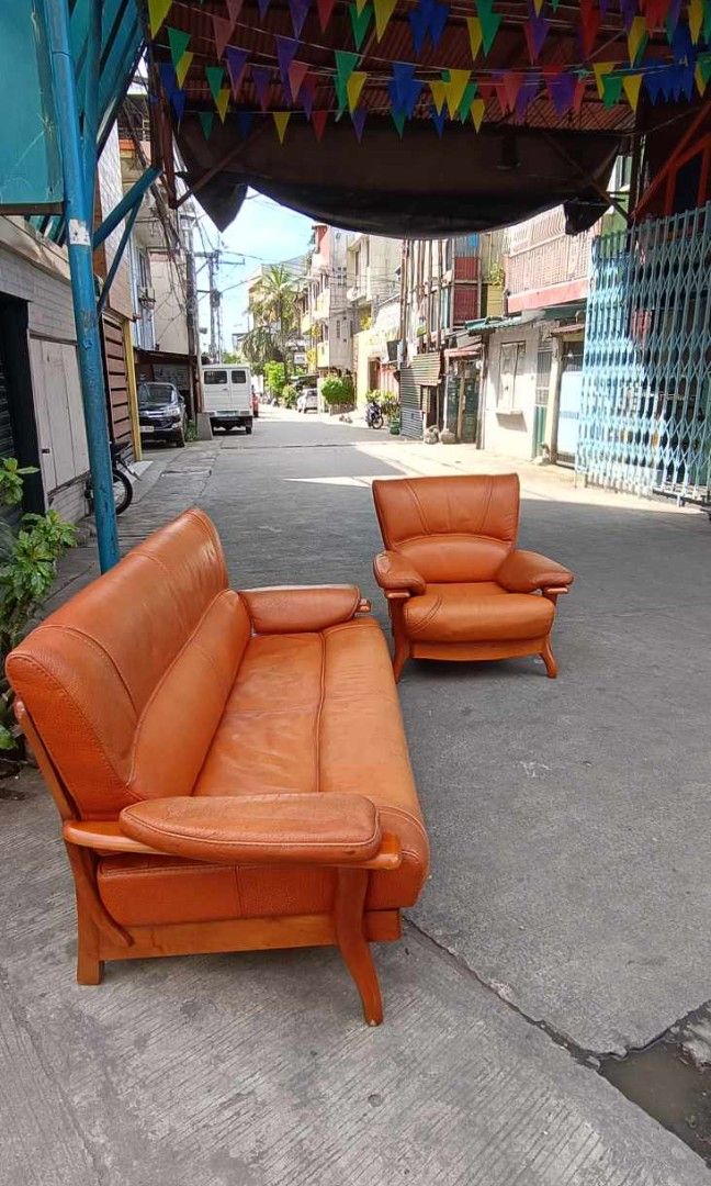 Japan origin sofa set Genuine Leather washable w/zipper, Furniture ...