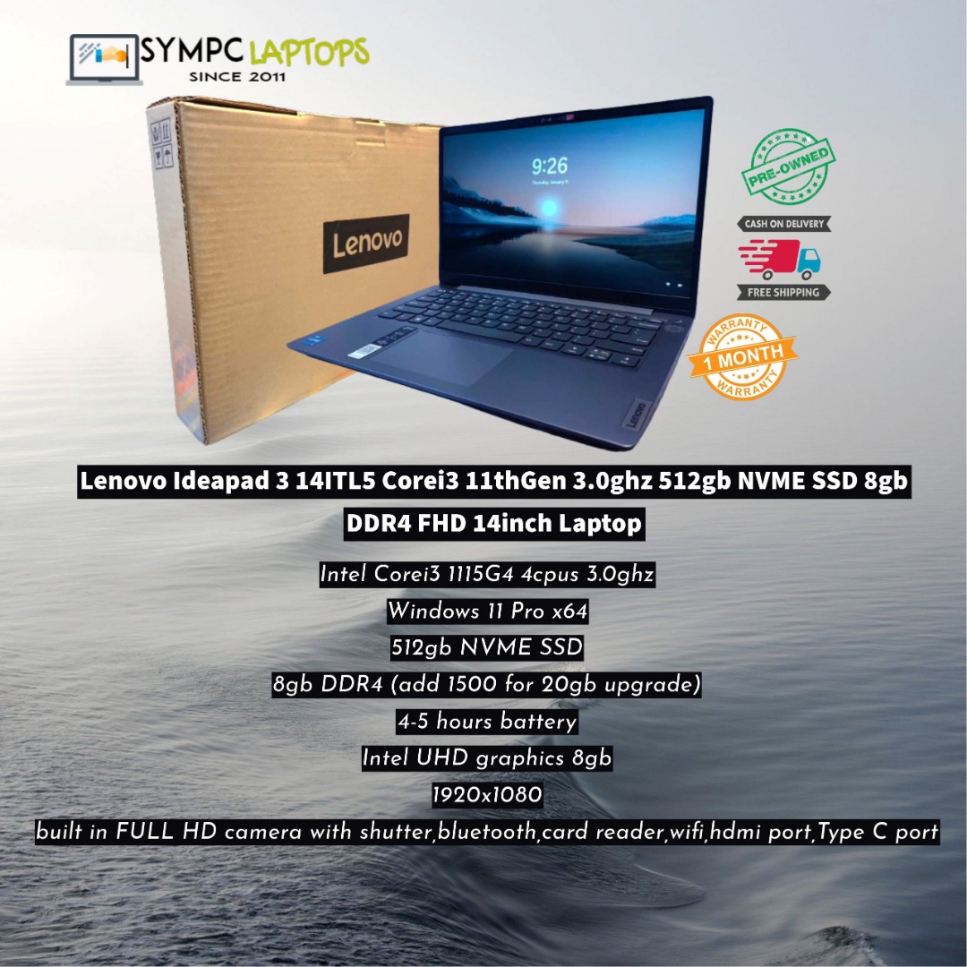Lenovo Ideapad 3 14ITL5 Corei3 11thGen 3.0ghz 512gb NVME SSD 8gb DDR4 FHD 14inch Laptop ...