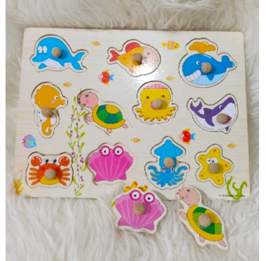 Mainan Puzzle Kayu Anak Binatang Laut / Wooden Toys Kid Sea Animals ...
