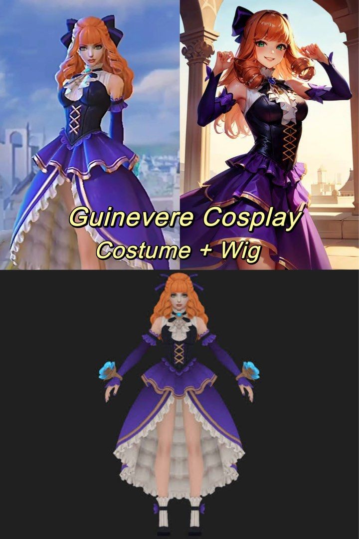 Mobile Legends Cosplay Guinevere Ms Violet Costume and Wig Set, Women's ...
