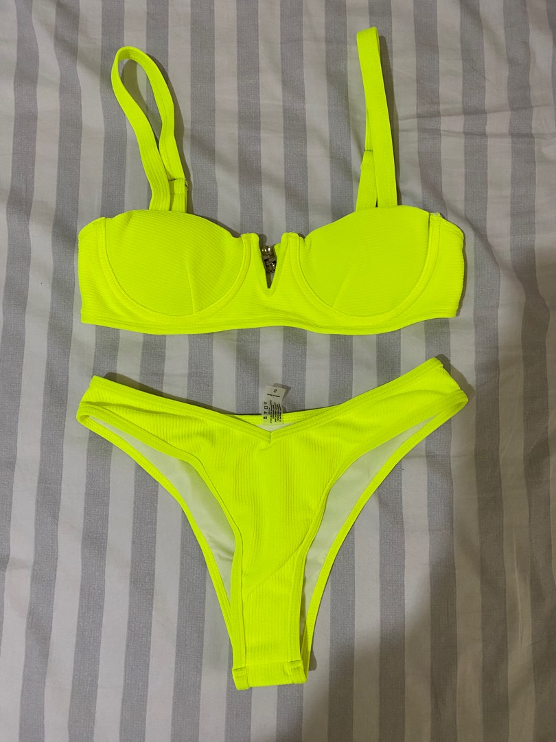 Neon Yellow Bikini Swimsuit, Women's Fashion, Swimwear, Bikinis ...
