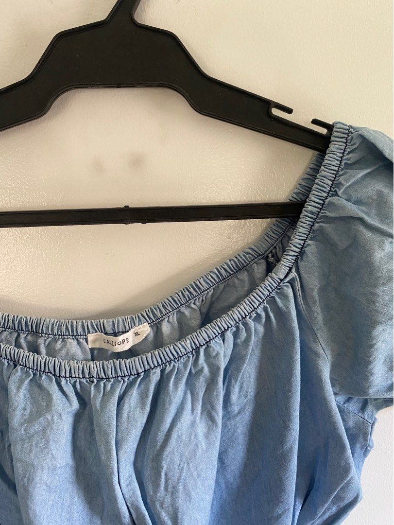 Off shoulders maong top, Women's Fashion, Tops, Blouses on Carousell