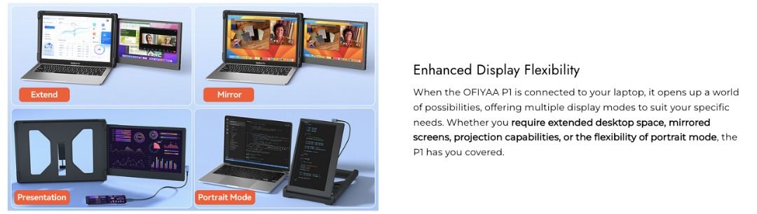 OFIYAA P1 Dual-Screen 12 inches Extender Portable Monitor for Laptop ...