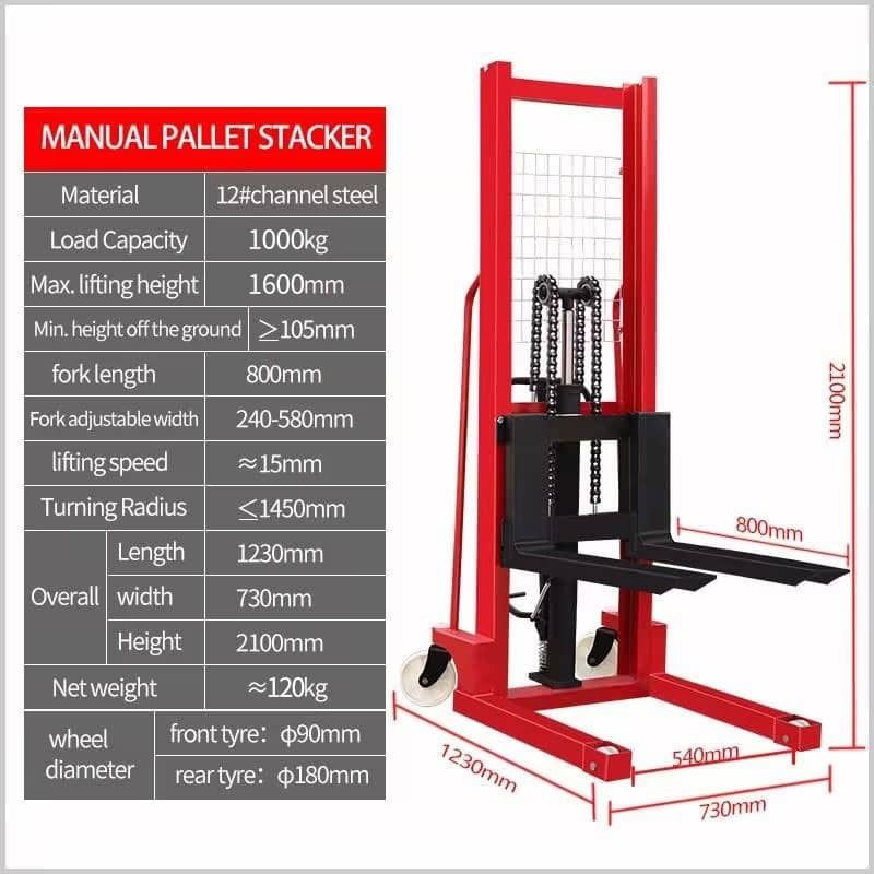 ON-HAND HYDRAULIC MANUAL STACKER 1 TON & 1.6 METERS LIFTING HEIGHT ...