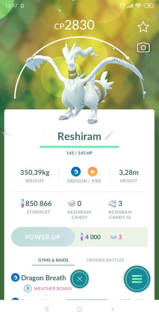 Pokemon Go Shiny Reshiram, Video Gaming, Gaming Accessories, In-Game Products on Carousell