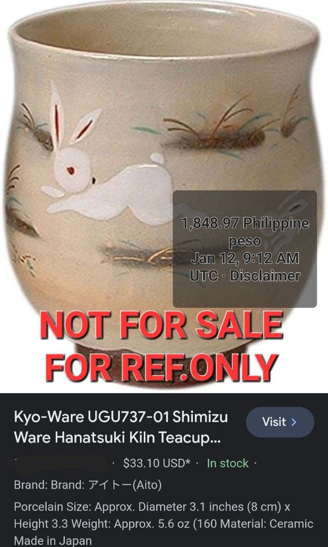 RABBIT-Vtg.Japanese Kiyomizu Ware Pottery Pair of Tea Cups(Marked ...