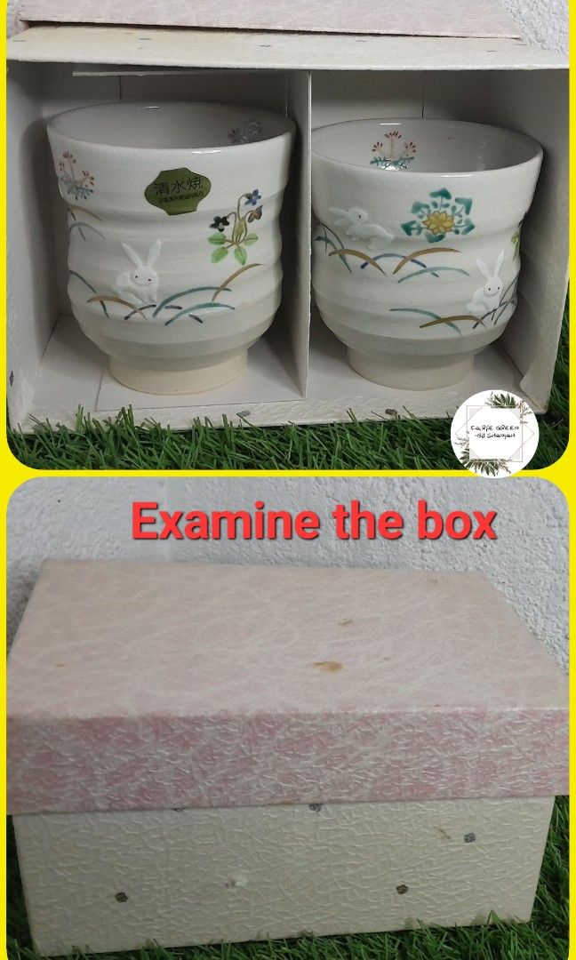 RABBIT-Vtg.Japanese Kiyomizu Ware Pottery Pair of Tea Cups(Marked ...