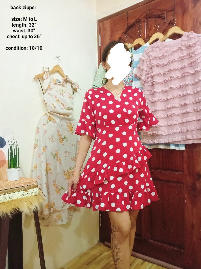 Red Polka Raffles Dress, Women's Fashion, Dresses & Sets, Dresses on ...
