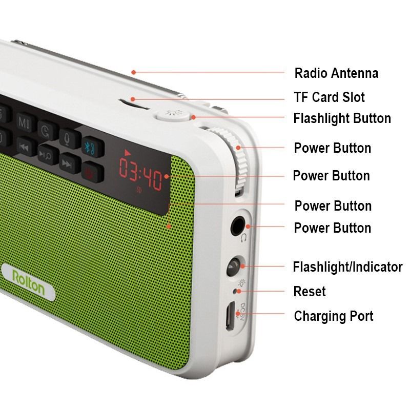 Rolton E500 Portable Stereo FM Radio Bluetooth Speaker TF Card, Audio ...