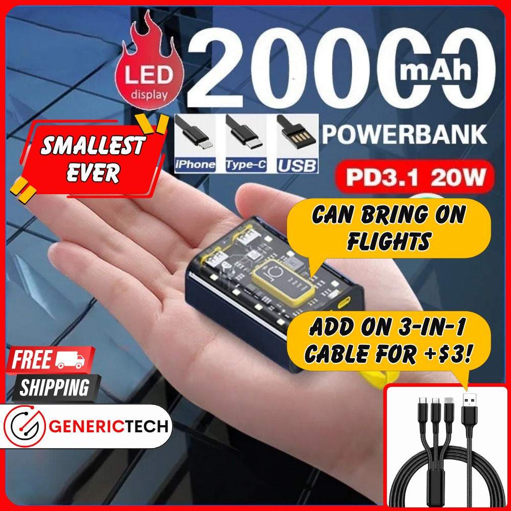(SG CHEAPEST) Smallest 20000mAh Power Bank with 20W 3-in-1 Cable and ...