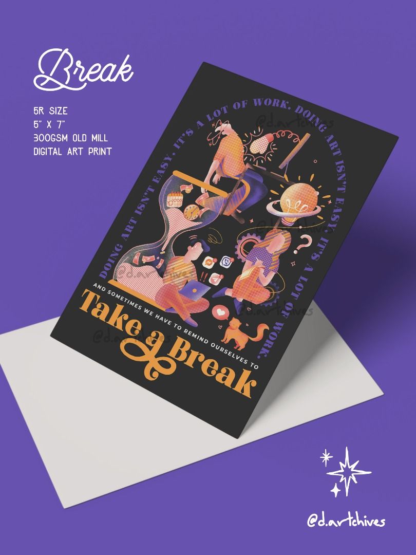 Take a Break Art Print - black | Illustrated Artwork Decoration | Size ...