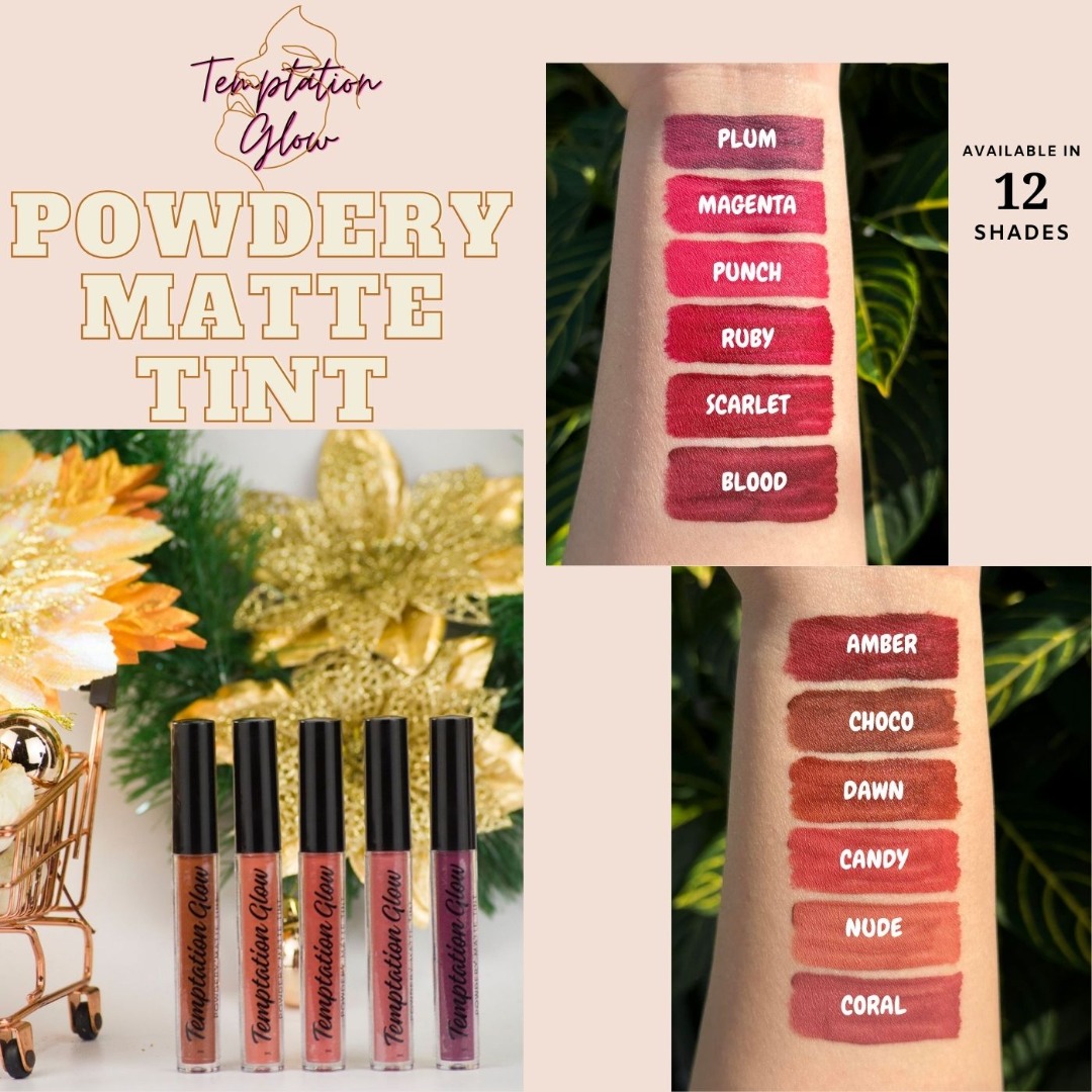 TEMPTATION GLOW POWDERY MATTE in 12 shades with freebies Red Series ...