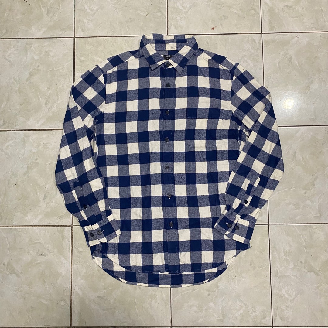 Uniqlo Blue / White Checkered flannel, Men's Fashion, Tops & Sets ...