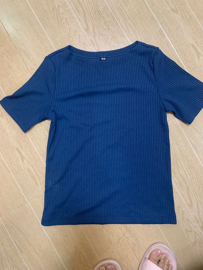 Uniqlo blue boat neck ribbed top, Women's Fashion, Tops, Blouses on ...