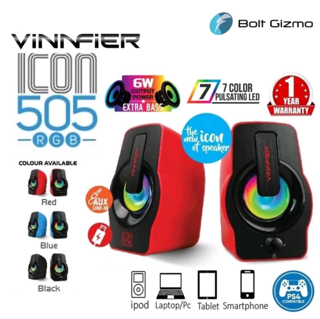 Vinnfier Icon 505 RGB USB Powered 2.0 Speaker Red, Audio, Soundbars ...