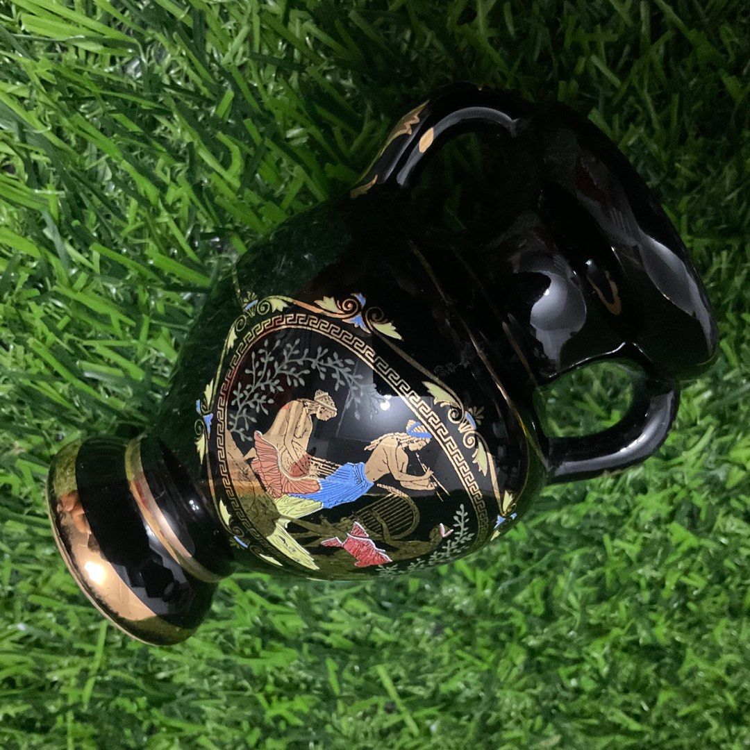 Vintage Adis 24k Handmade Greek Greece Gold Black Ceramic Mini Vase ...
