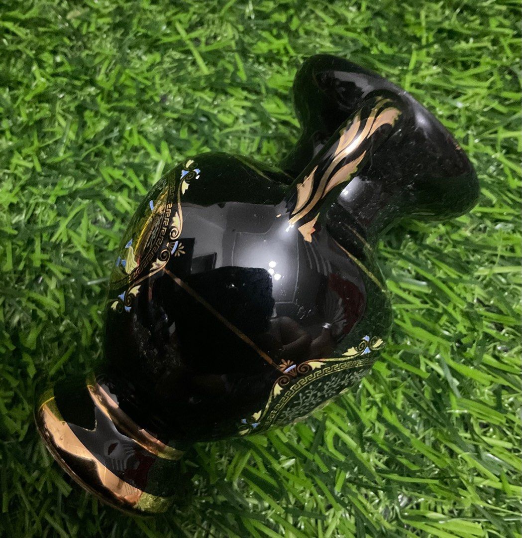 Vintage Adis 24k Handmade Greek Greece Gold Black Ceramic Mini Vase ...