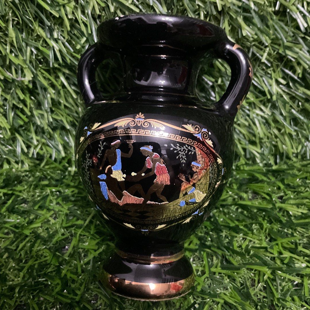 Vintage Adis 24k Handmade Greek Greece Gold Black Ceramic Mini Vase ...