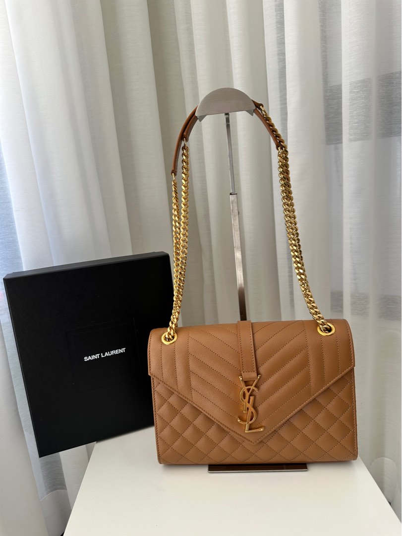 YSL saint laurent ENVELOPE caramel, Luxury, Bags & Wallets on Carousell