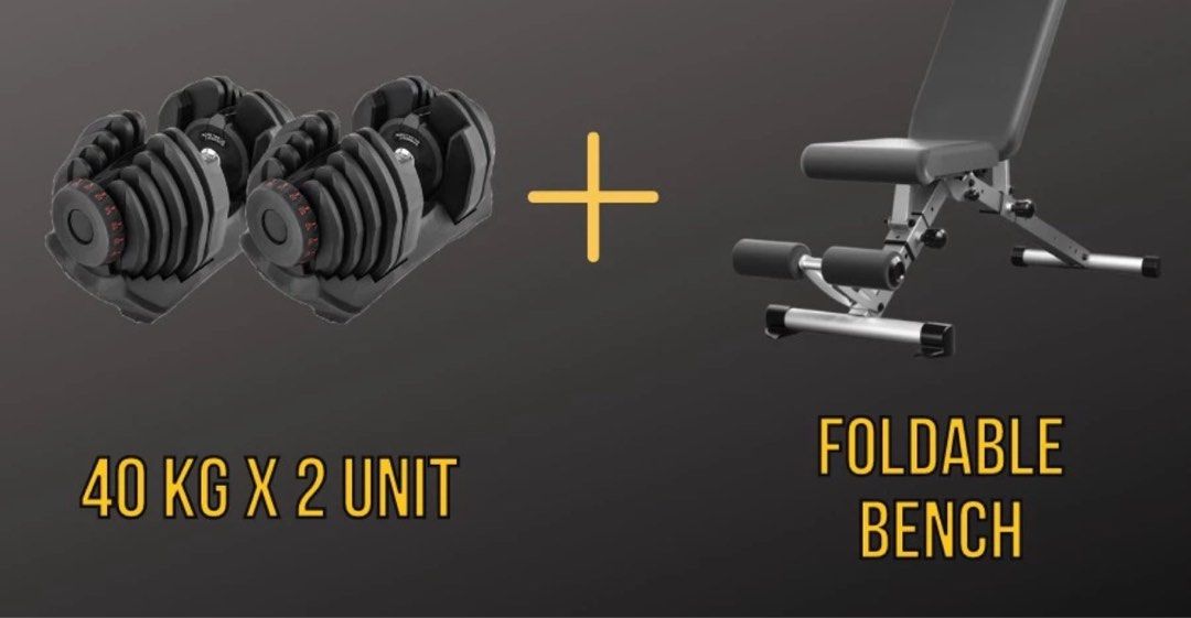 Adjustable Dumbell 5-40kg/Side (2 Sides) + Adjustable Bench, Sports ...