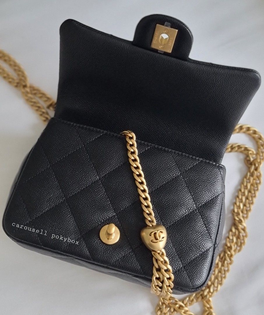 CHANEL 24P Caviar 20cm Sweetheart Heart Pearl Crush Mini( not 23P 24C ...