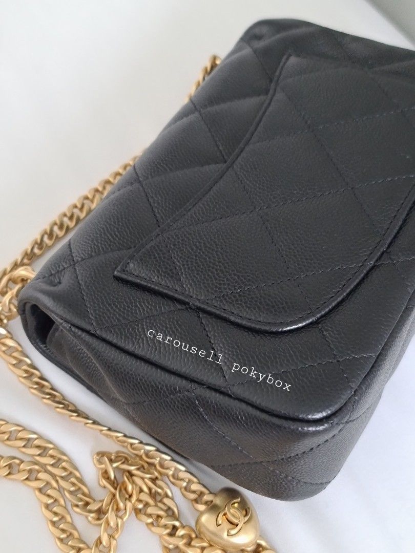 CHANEL 24P Caviar 20cm Sweetheart Heart Pearl Crush Mini( not 23P 24C ...