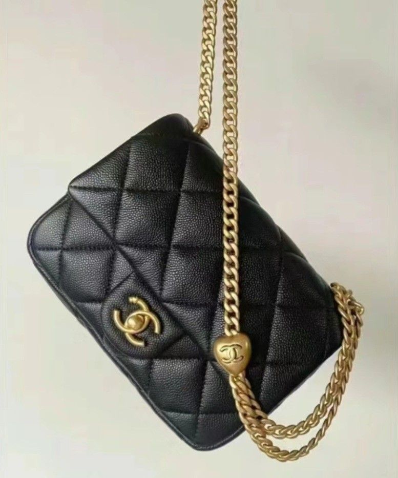 CHANEL 24P Caviar 20cm Sweetheart Heart Pearl Crush Mini( not 23P 24C ...