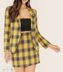 Clueless-inspired Two Piece Set Checkered Plaid Yellow, Women's Fashion ...