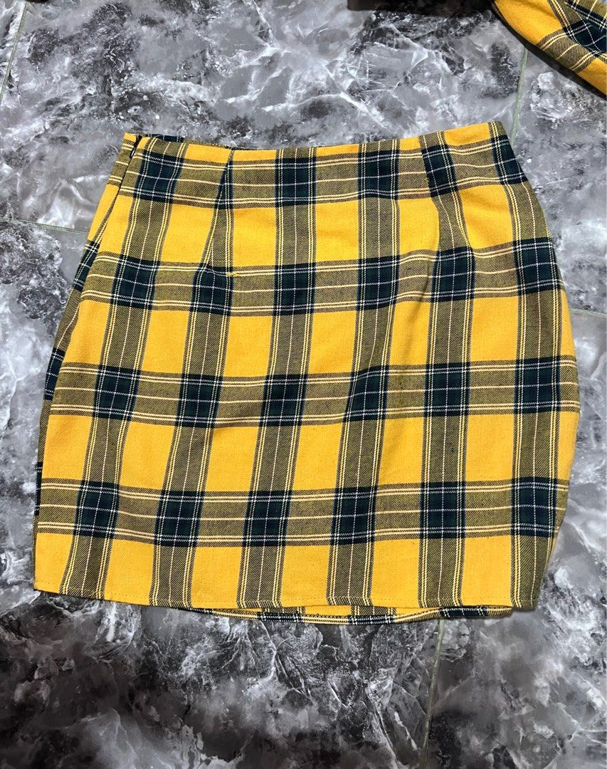 Clueless-inspired Two Piece Set Checkered Plaid Yellow, Women's Fashion ...