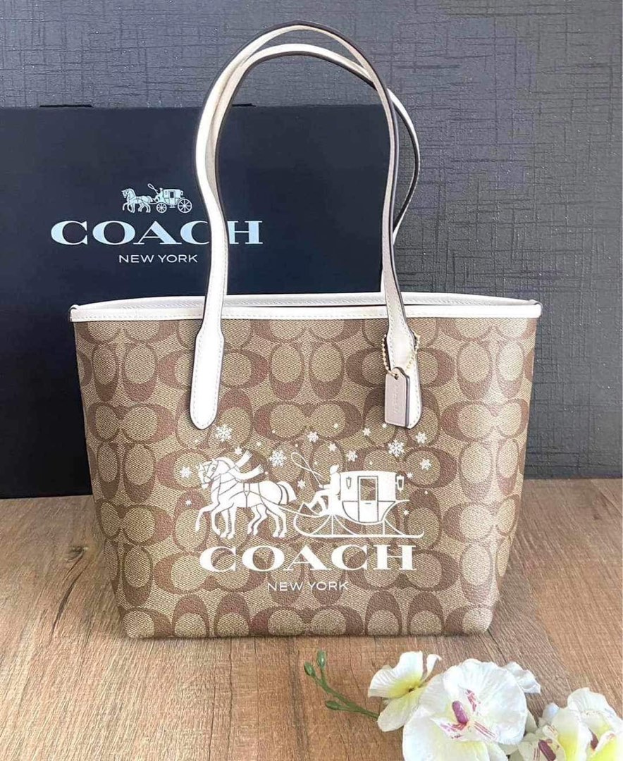 COACH MINI CITY TOTE IN SIGNATURE CANVAS WITH HORSE AND SLEIGH, Luxury ...