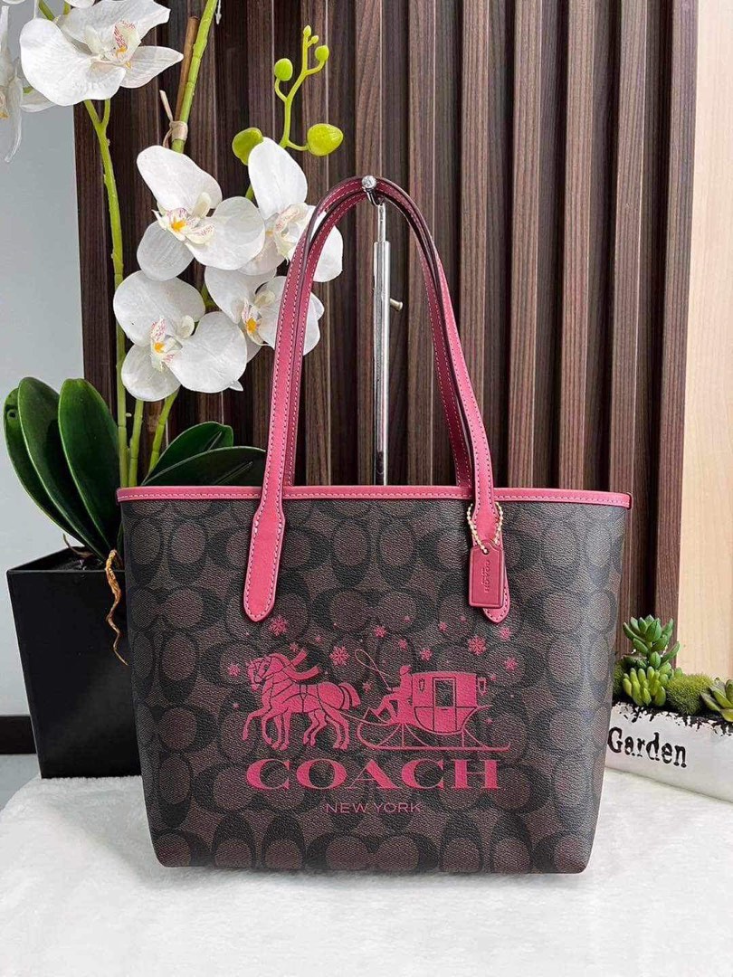 COACH MINI CITY TOTE IN SIGNATURE CANVAS WITH HORSE AND SLEIGH, Luxury ...