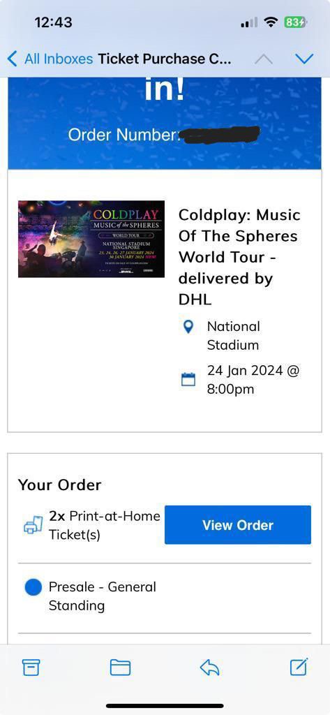 Coldplay 24th Jan - General Standing, Tickets & Vouchers, Event Tickets ...