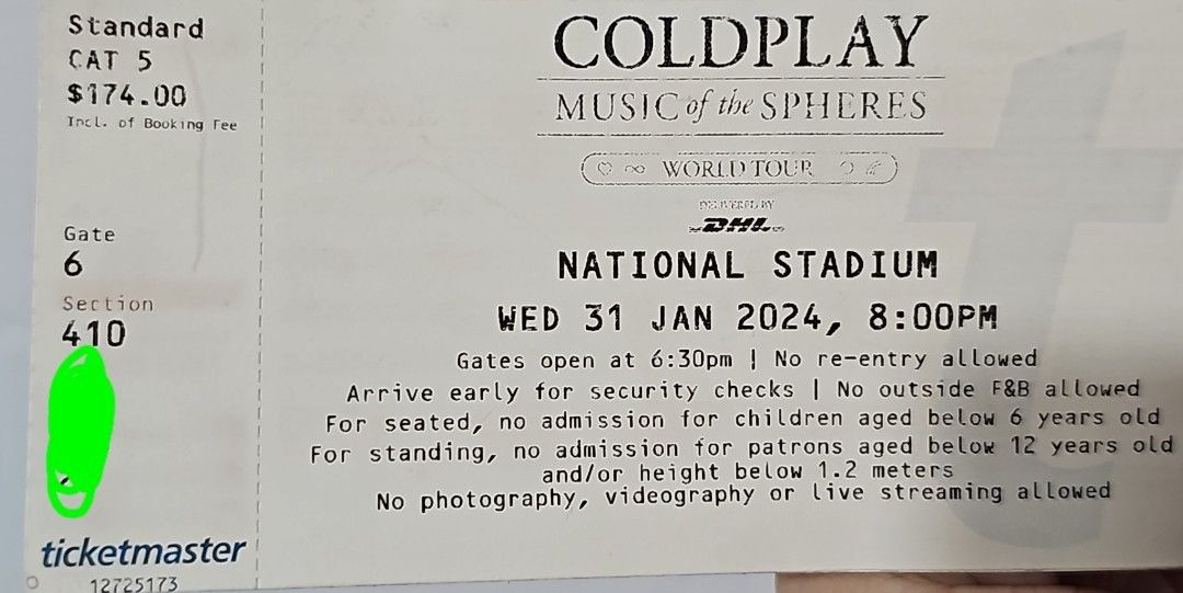 Coldplay 31 jan 2024 ticket, Tickets & Vouchers, Event Tickets on Carousell