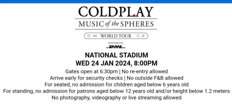 COLDPLAY CAT 3 TICKETS (24th JAN), Tickets & Vouchers, Event Tickets on ...
