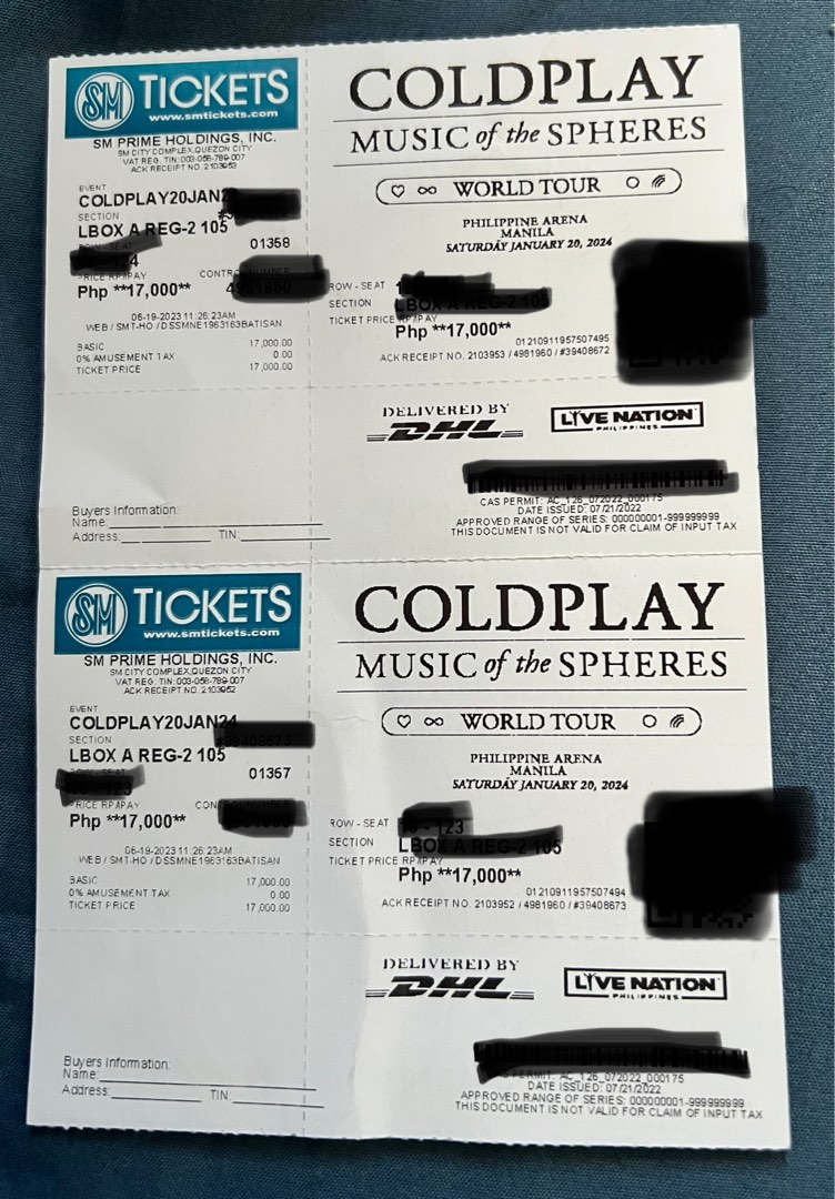 Coldplay Live in Manila - Day 2 LBA tickets, Tickets & Vouchers, Event ...