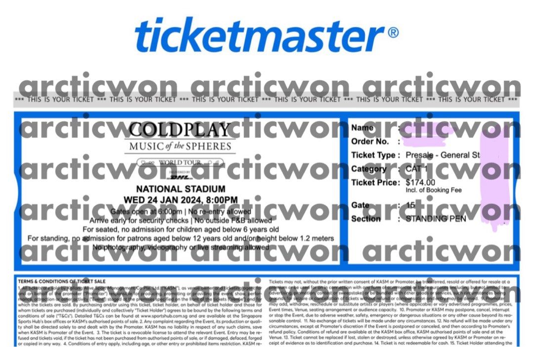 LAST 1 TICKET COLDPLAY CAT 1 24TH JAN, Tickets & Vouchers, Event ...