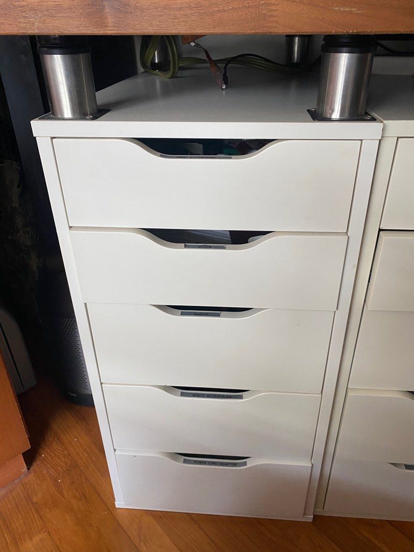 IKEA Alex drawers and Wood Plank computer table, Furniture & Home ...