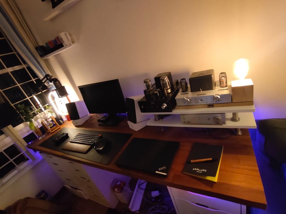 IKEA Alex drawers and Wood Plank computer table, Furniture & Home ...