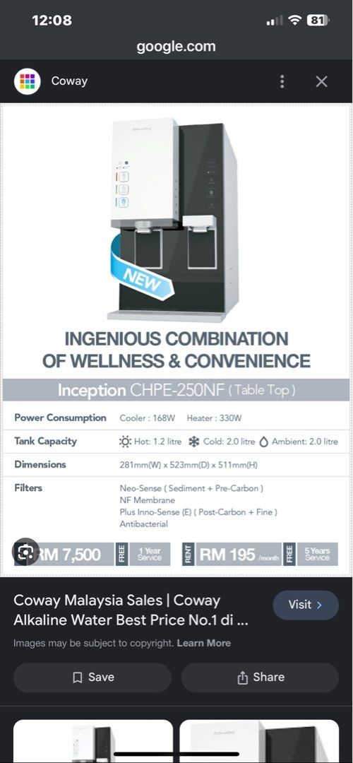 Coway Inception Alkaline Ionized Water Purifier, TV & Home Appliances ...