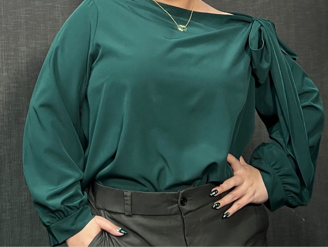 Emerald Green Blouse, Women's Fashion, Tops, Blouses on Carousell