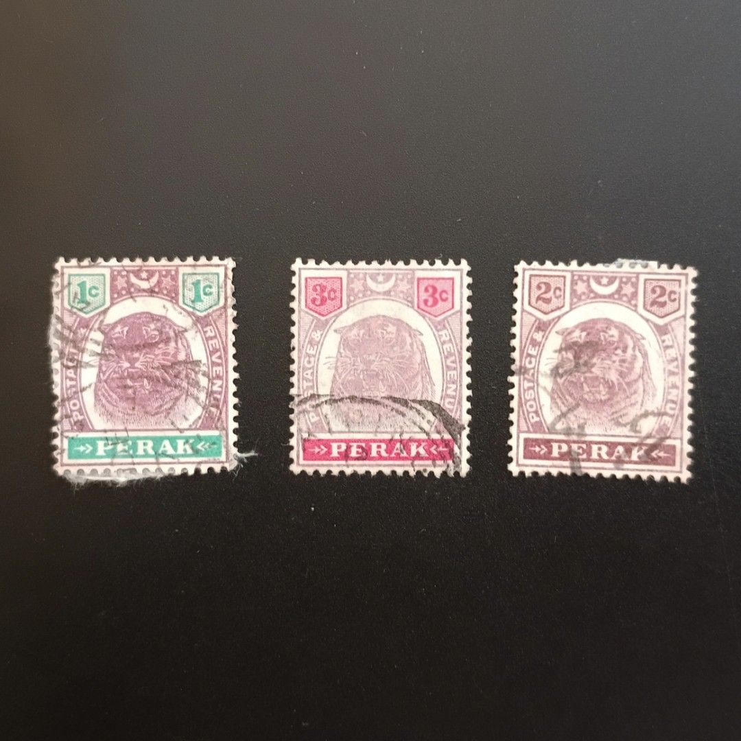 G1584 Malaya Perak 1895 1c, 2c & 3v Tiger 3v Stamps Used, Hobbies ...