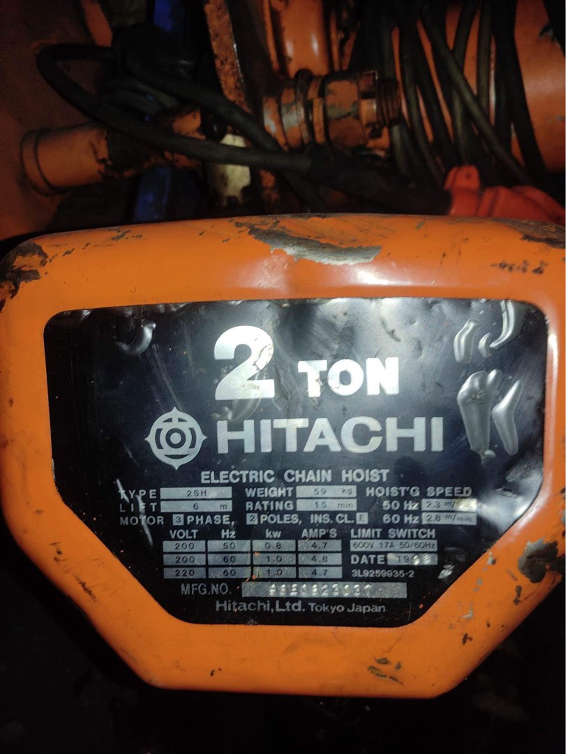 Hitachi 2tons Chain Hoist 220v 3phase, Commercial & Industrial ...
