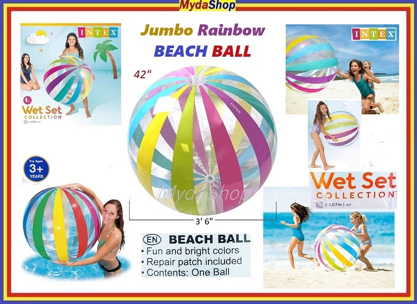 INTEX Inflatable BIG 42” Jumbo Rainbow Pool Beach Ball. Bola Pantai ...